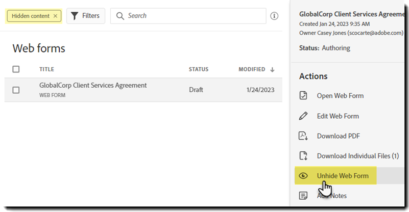 Hide/Unhide a web form